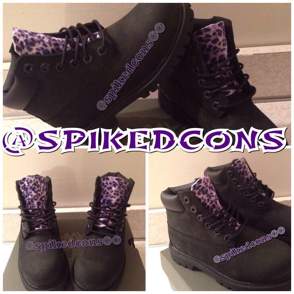 Custom Black Timberlands leopard or Other Tongue | Etsy