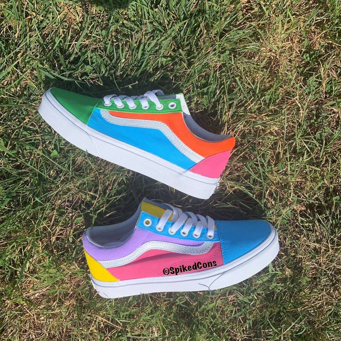 Custom Vans freestyle Color Block big Kids/adults - Etsy