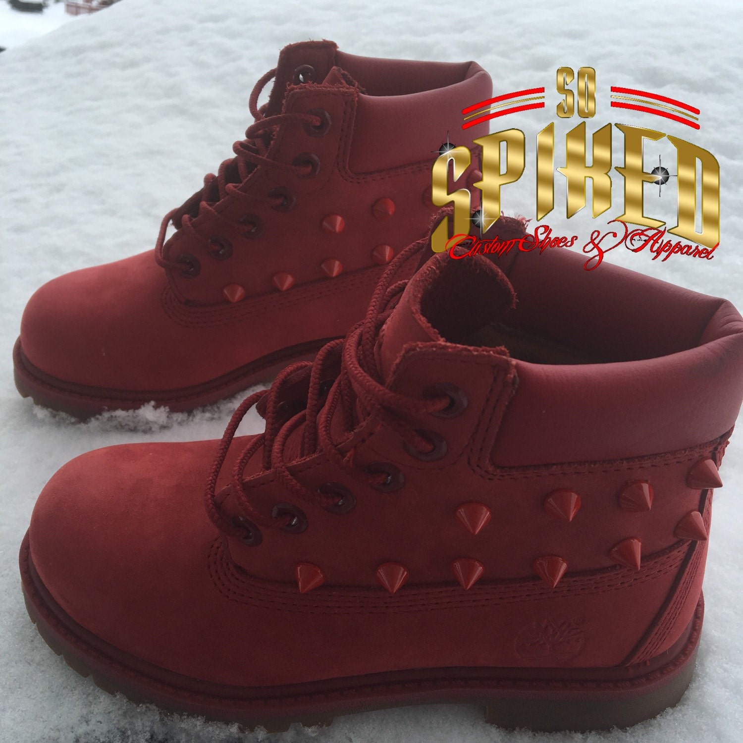 All RED Studded/spike Timberlands - Etsy Australia