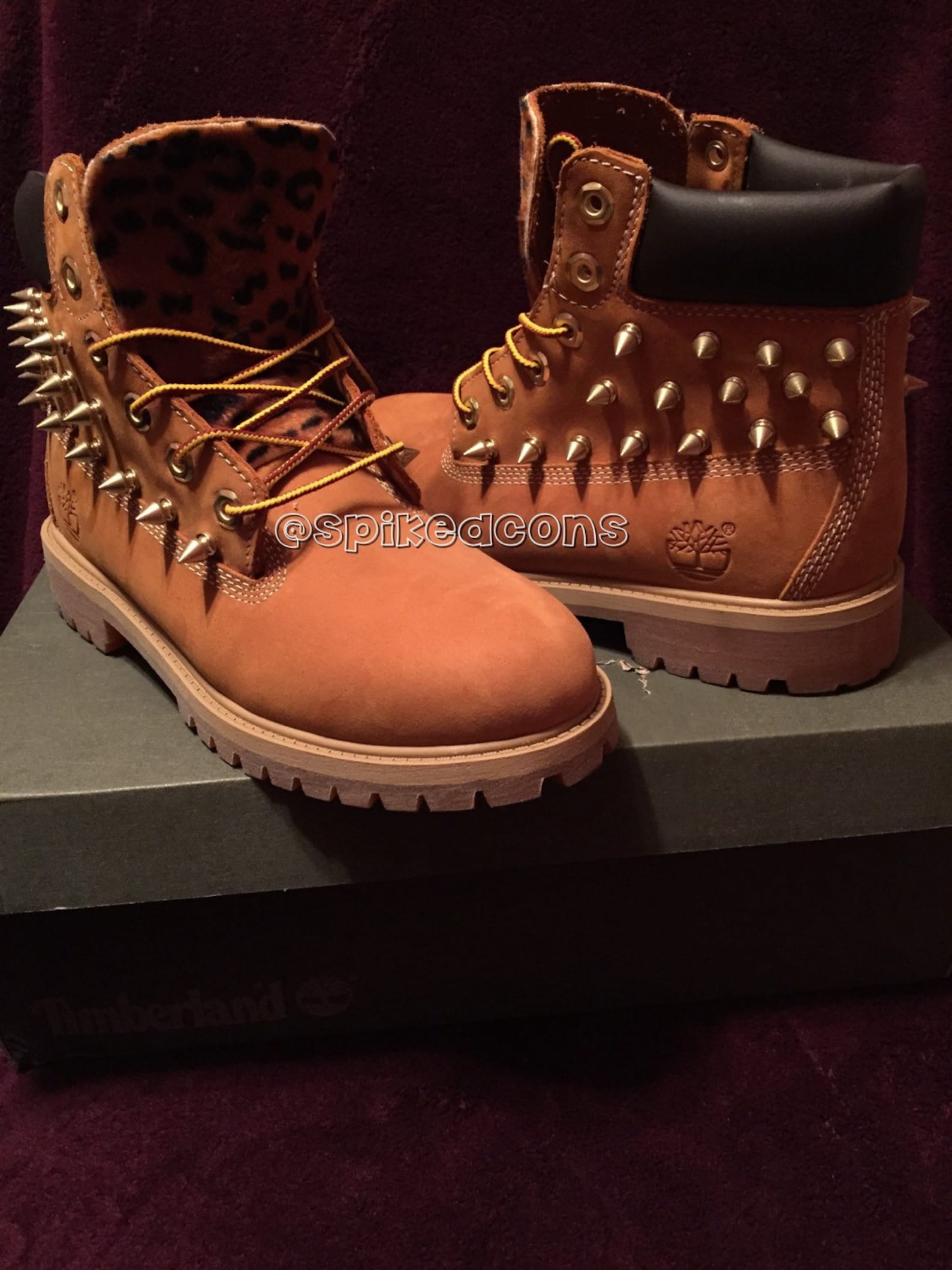 Custom Spiked Timberlands With Custom Tongue Design (men & Women Sizes ...