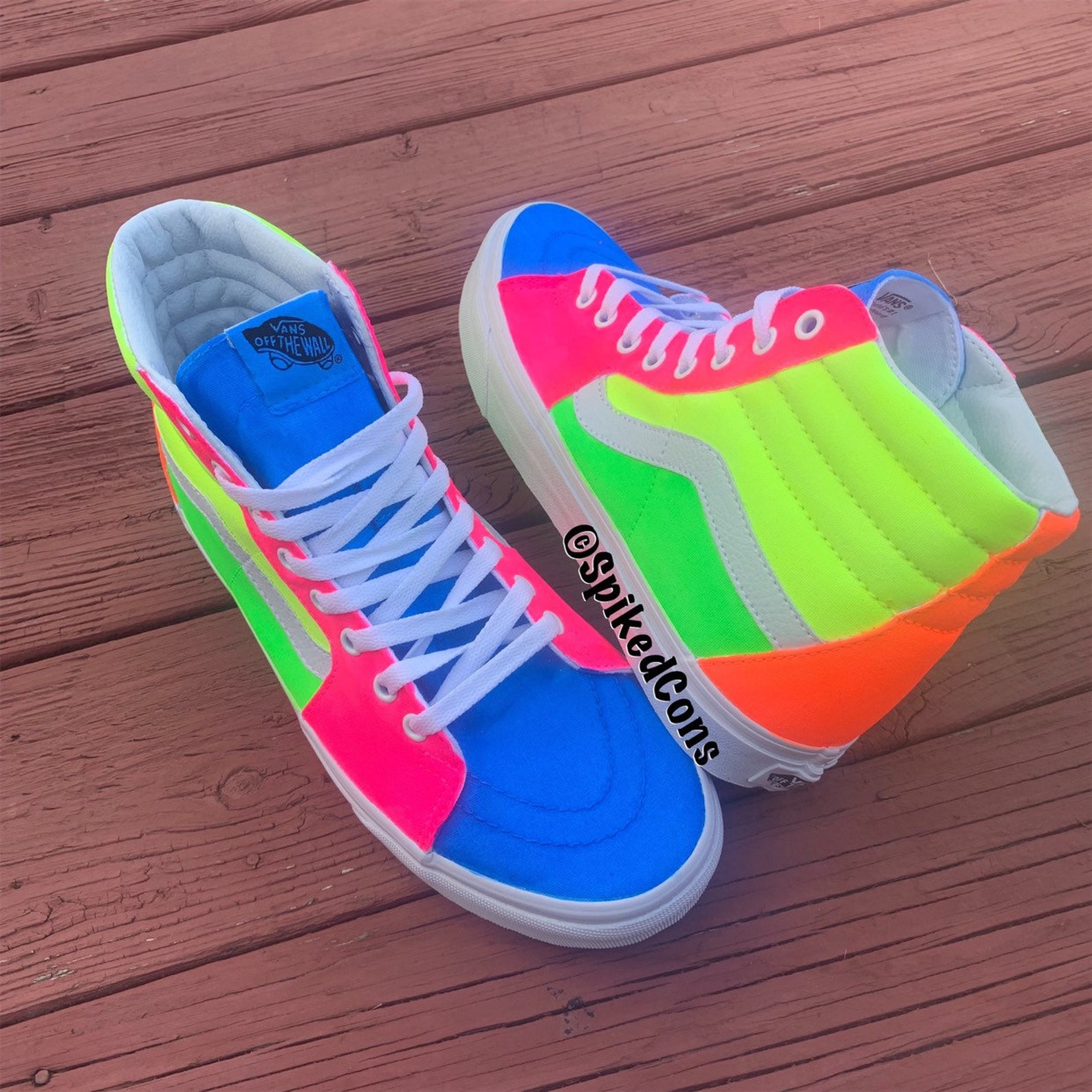 Custom Neon Sk8 Hi Vans big Kids/adults Men Women | Etsy