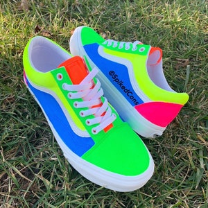 Custom Vans "neon Lights" -big Kids/adults Men Women Pink Orange Yellow ...