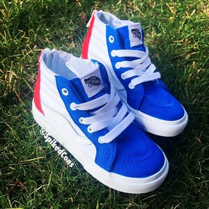 Tri-color Custom Vans toddler Sk8 Red White Blue Women Men - Etsy