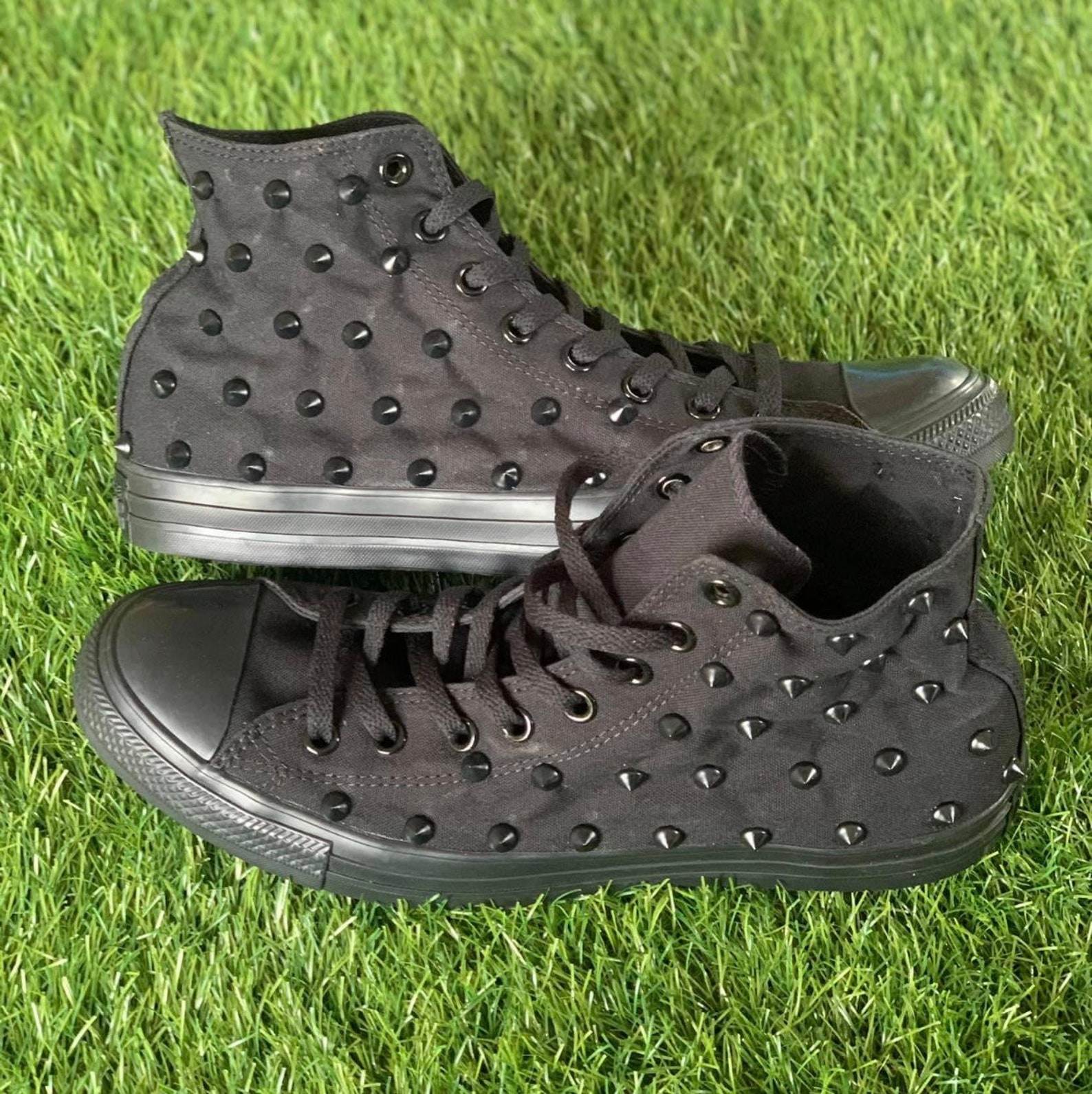 Custom Black on Black Studded Hi Top Chucks-women/men - Etsy