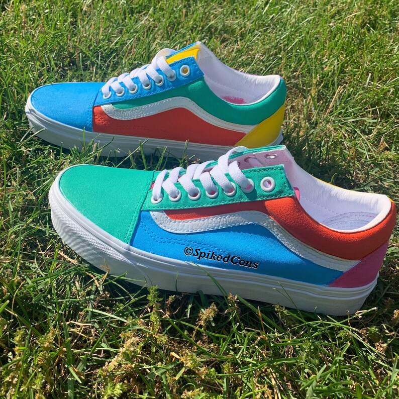 Custom Vans freestyle Color Block big Kids/adults - Etsy