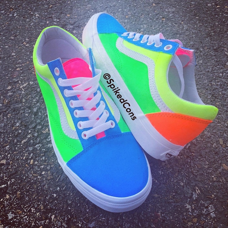 Custom Vans "neon Lights" -big Kids/adults Men Women Pink Orange Yellow ...