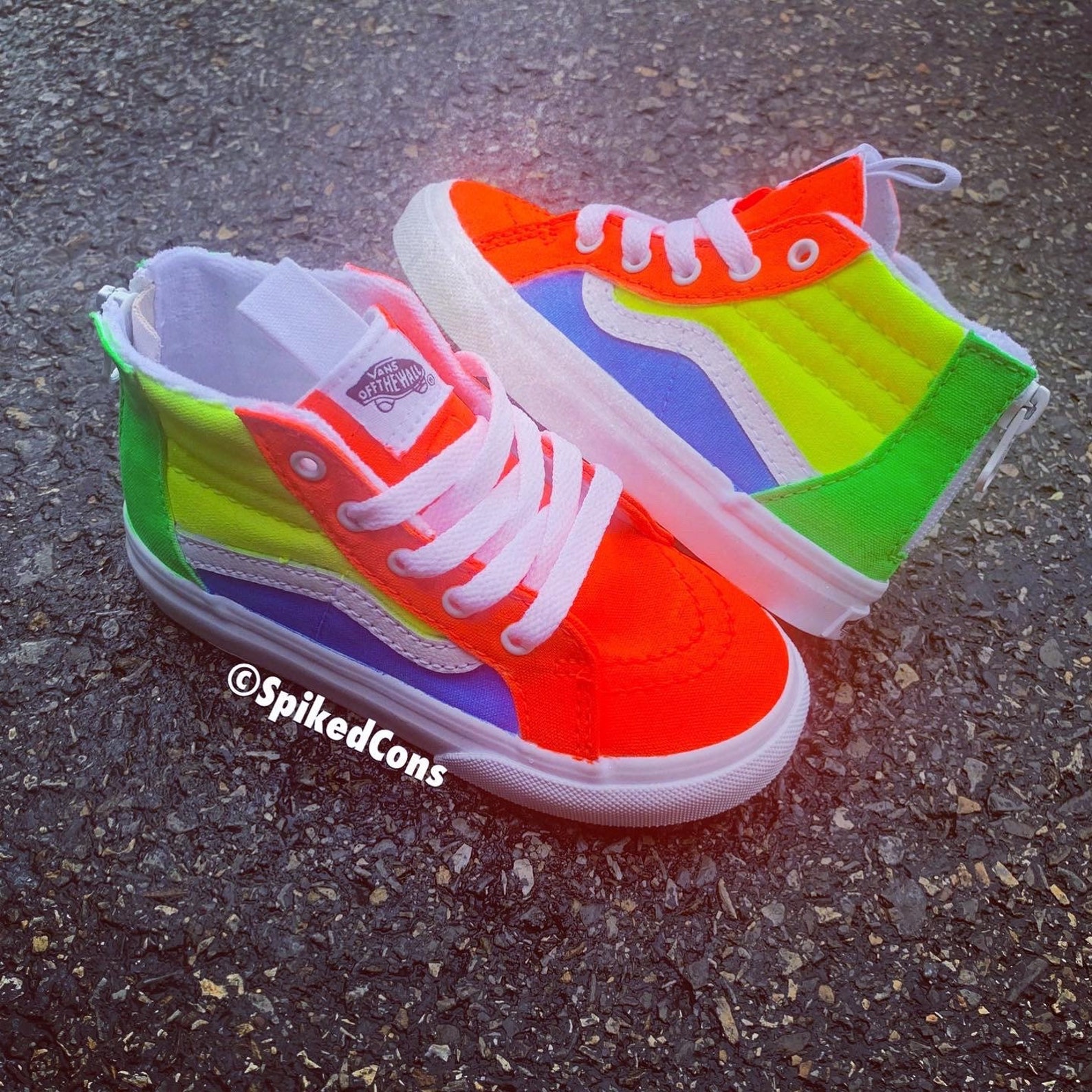 Neon Custom Vans (toddler Sk8) Blue Orange Yellow & Green - Etsy