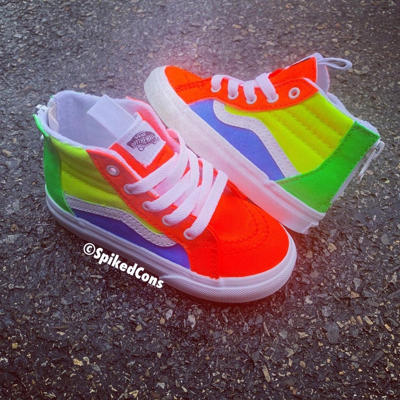 Neon Custom Vans (toddler Sk8) Blue Orange Yellow & Green - Etsy