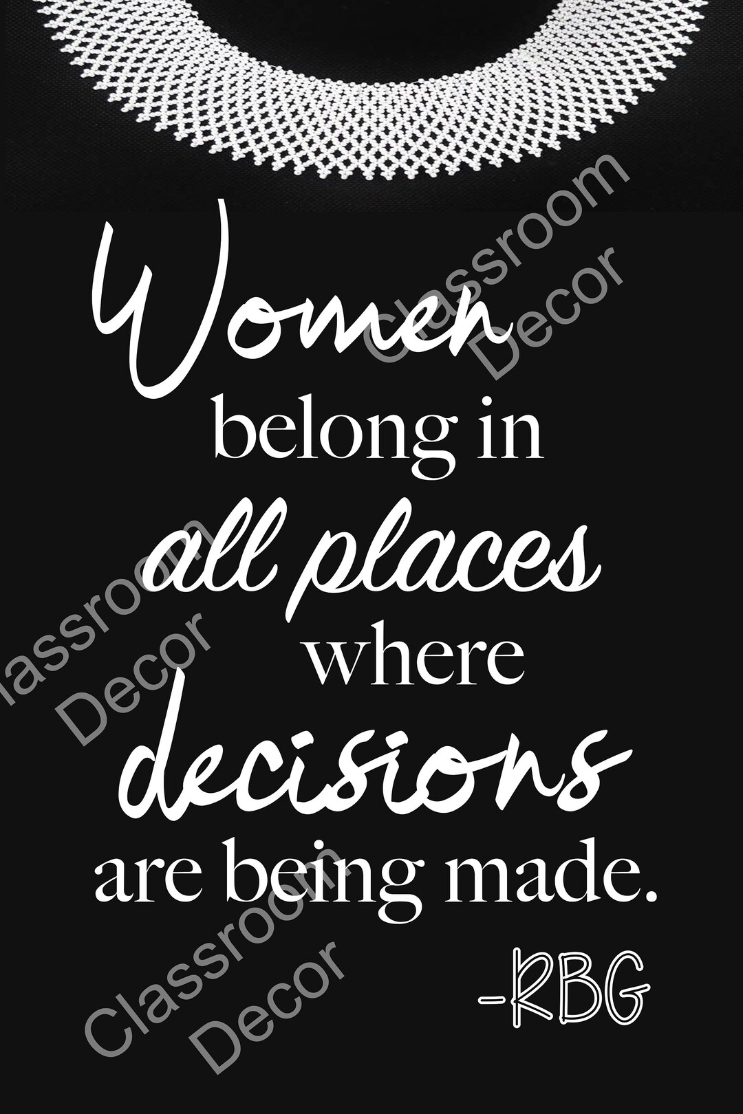 RBG Digital Print Poster Quote Wall Decor Women's Equality Equal Rights ...