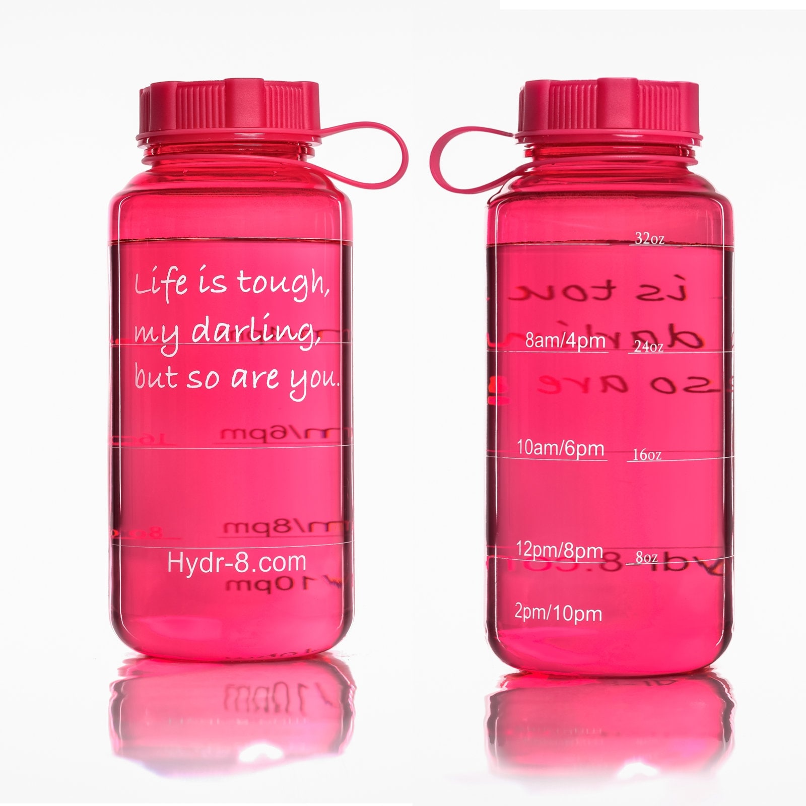 Hydr-8 Pink Sports Water Bottle 1000ml Time Marked to Help You Meet ...