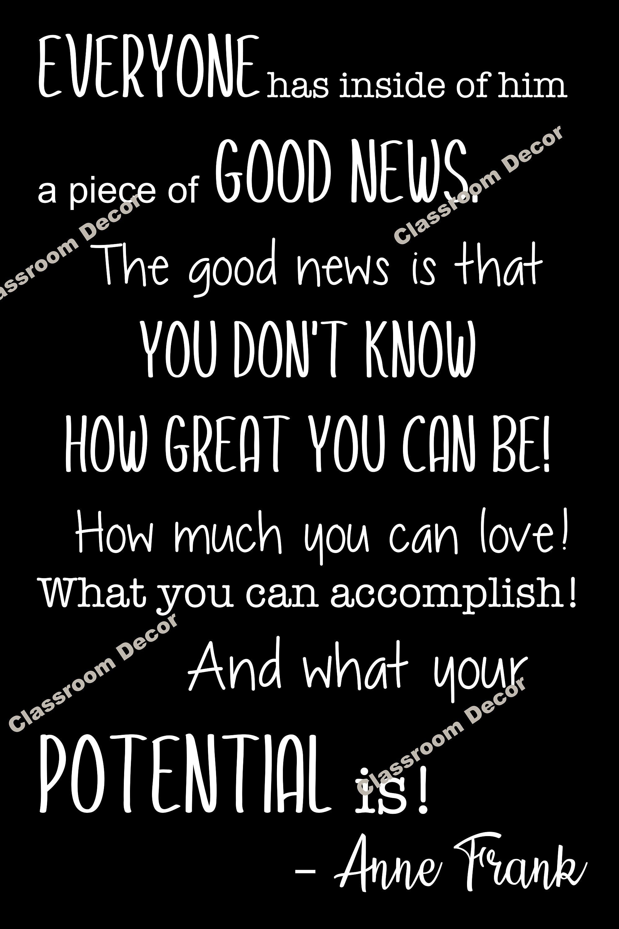 Anne Frank Classroom Poster 20x30 Digital Print Black and White Decor ...