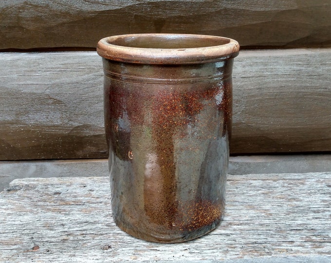 Albany Slip Brown Glaze Stoneware Crock - Antique Vintage Early ...