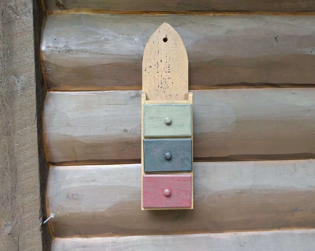 Vintage Rustic Wood 3 Drawer Spice Box Primitive Distressed Painted ...