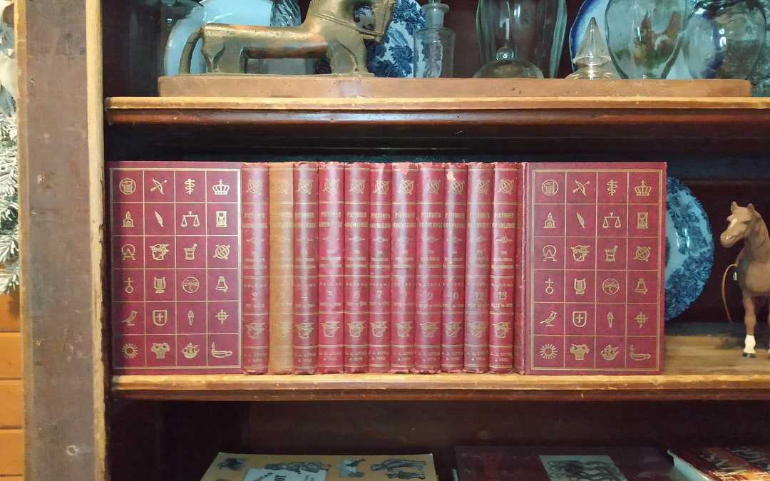 Pictured Knowledge Encyclopedia 13 Volumes 1956 Vintage Distressed Red ...