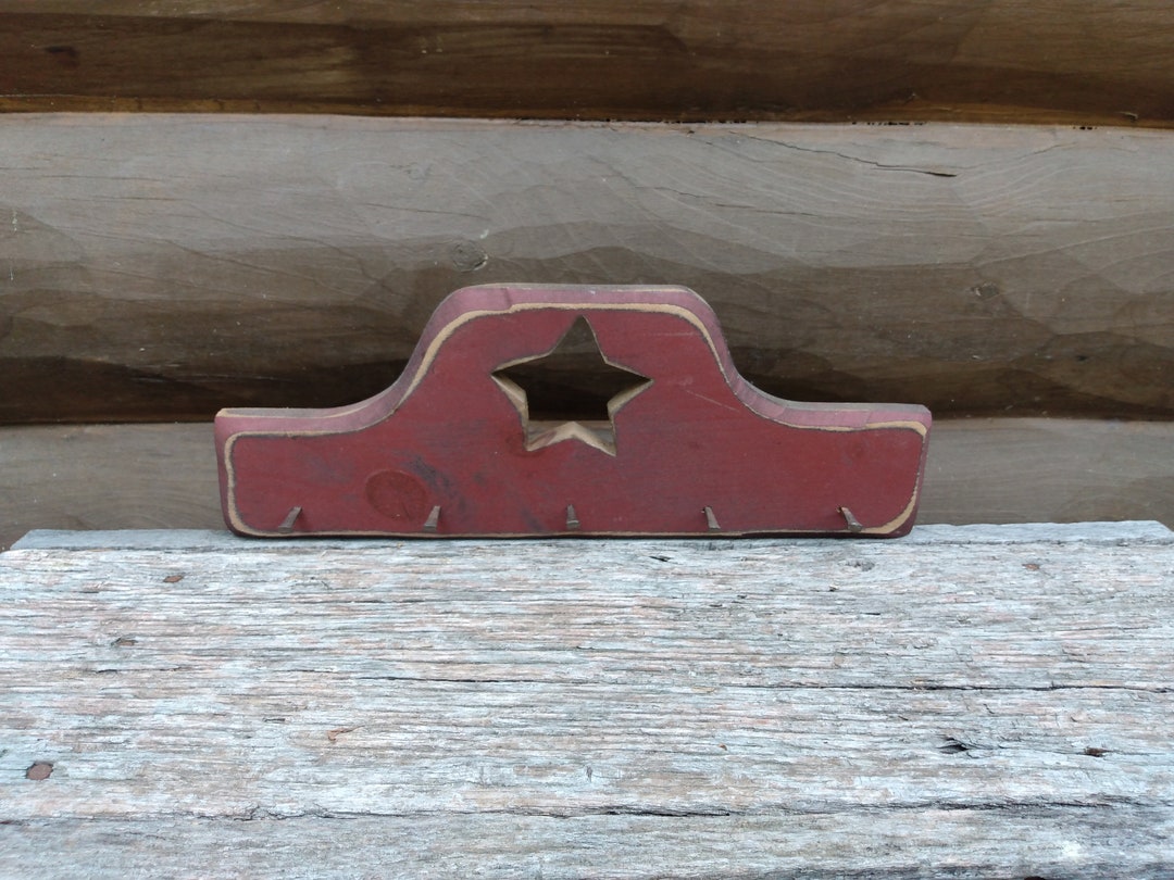 Colonial Red Rustic Pine Wooden Peg Rack Vintage Primitive Star Wall ...