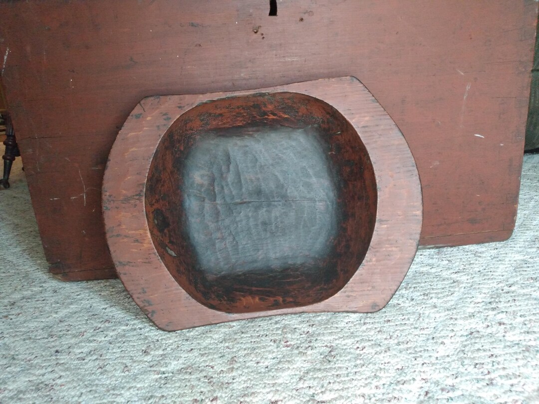 Antique Wooden Trencher Rustic Red Paint Primitive Carved Wood Vintage ...