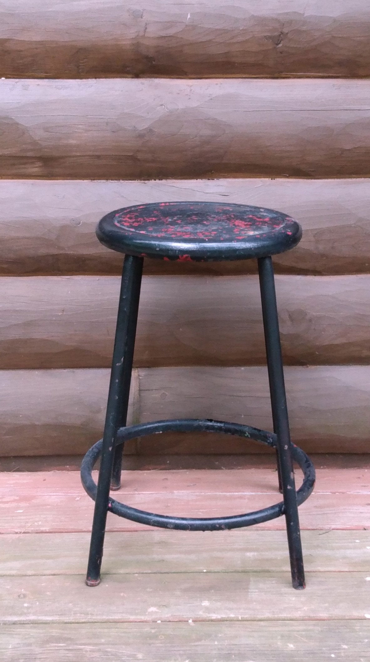 Vintage Angle Leg Stool Mid Century Pressed Welded Metal Old Distressed ...