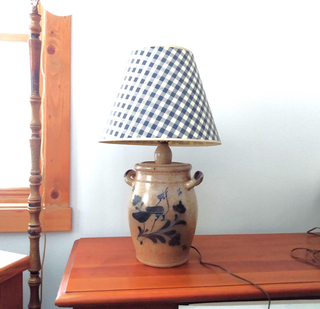 Ethan Allen Rowe Pottery Works Blue Bird Stoneware Lamp Vintage Salt ...
