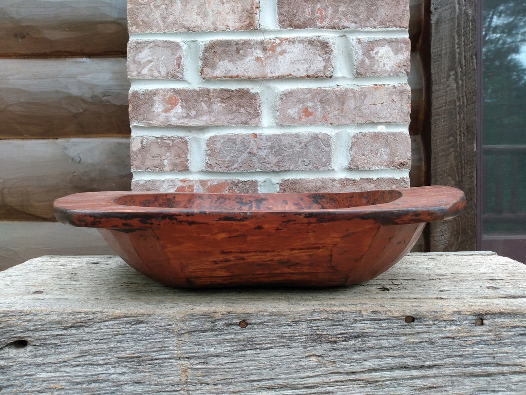 Antique Wooden Trencher Early Primitive Vintage Red Paint Carved Wood ...