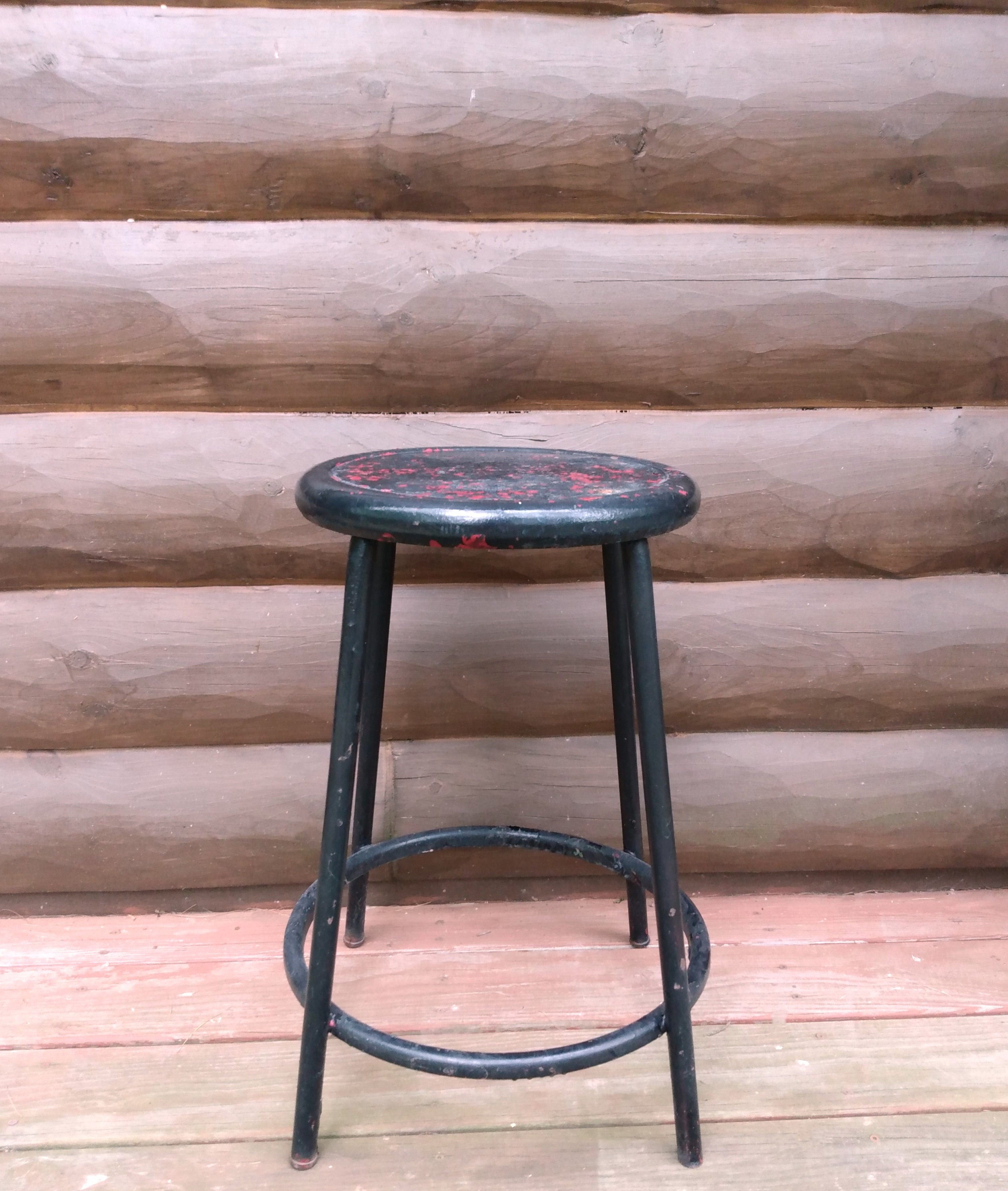 Vintage Angle Leg Stool Mid Century Pressed Welded Metal Old Distressed ...