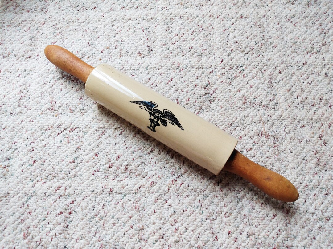 Vintage Ironstone Wooden Rolling Pin Made in England Antique Stoneware ...