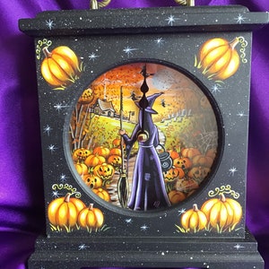 OOAK Hand Painted Wooden Mantle Desk Clock Halloween, Witch, Fall ...