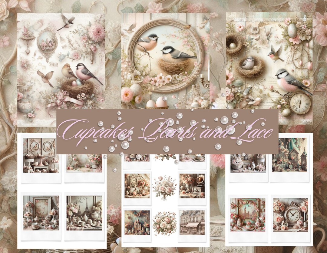 Spring Bliss Shabby Chic Digital Downloads - Set of 21 Printable Images ...