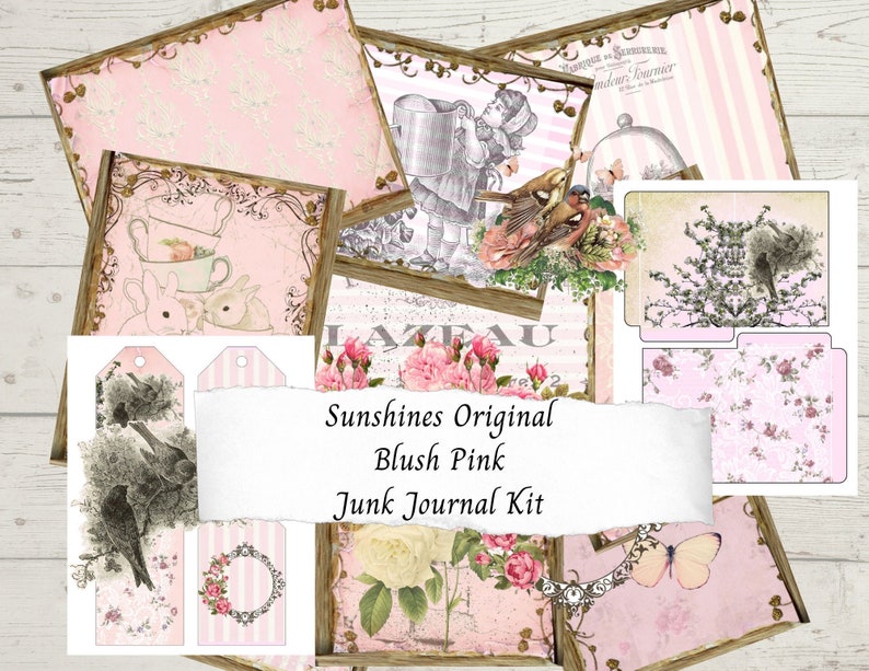 Printable Journal Kit, Shabby Blush Pink Papers, Journal Tags, Coin ...