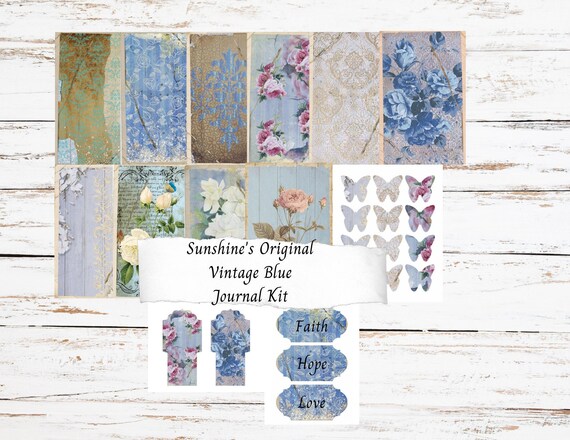 Blue Junk Journal Kit Shabby Blue Papers Blue Ephemera | Etsy