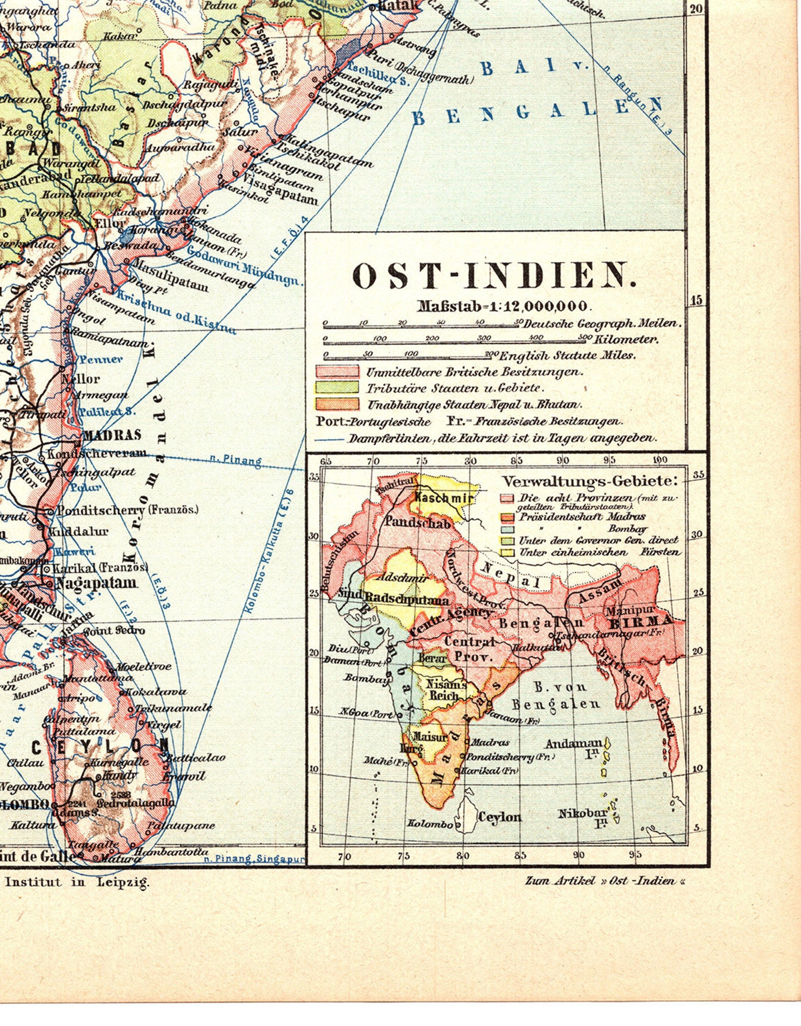 Original 1896 Colour Lithography of a Map of the British Raj | Etsy