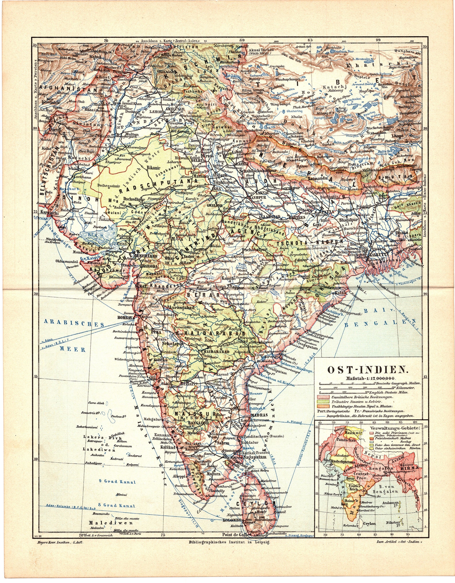 Original 1896 Colour Lithography of a Map of the British Raj | Etsy