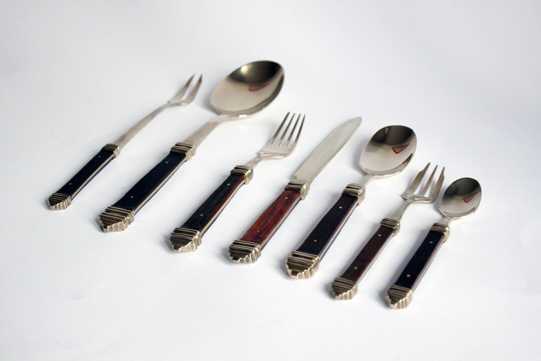 Vintage Scandinavian Teak Wood Brass Cutlery Set of 48 Pieces From the ...