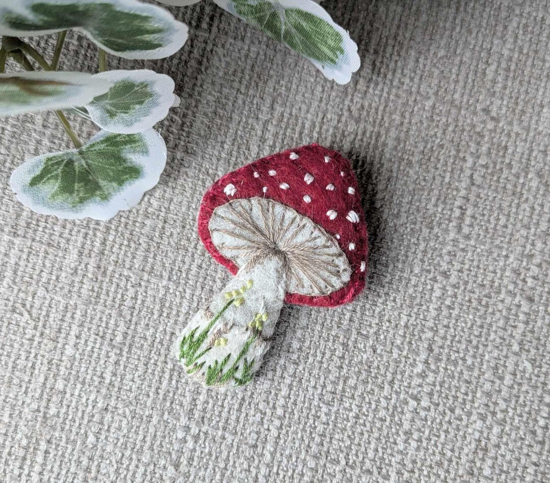 Embroidered Felt Toadstool Brooch - Etsy