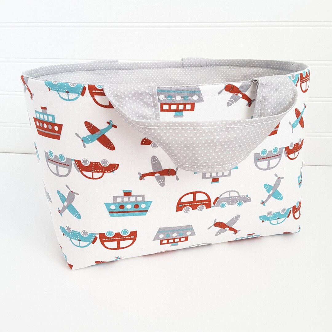 Planes Trains Airplanes Toy Basket, Fabric Basket, Reusable Gift Bag ...
