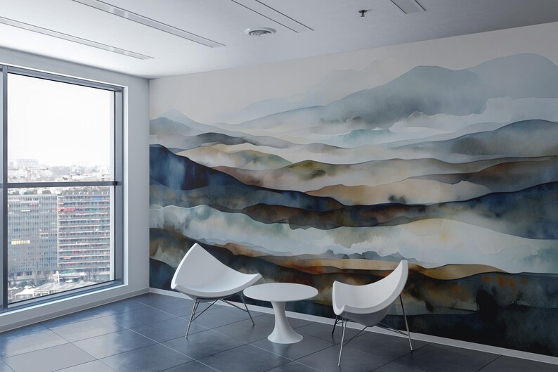 Blue Mountain Wall Mural Abstract Wallpaper Luxe Peel & Stick or Non ...