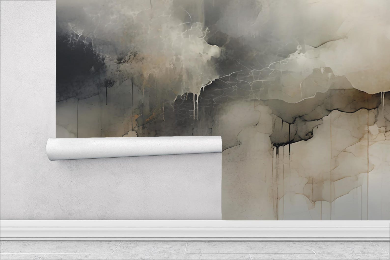 Neutral Abstract Wall Mural Modern Drip-effect Wallpaper in Peel ...