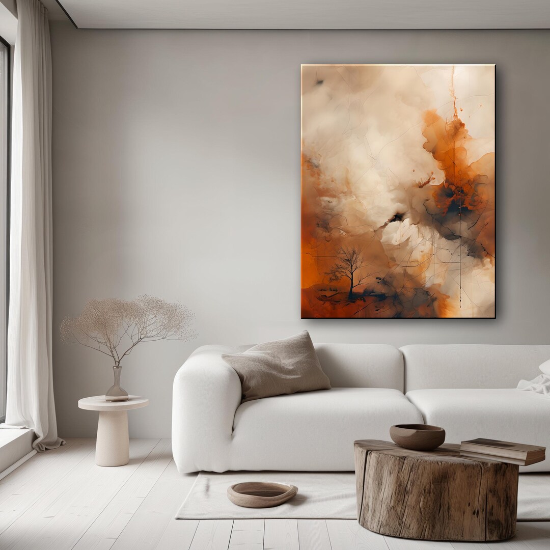 Textured Abstract Canvas Wall Art: Rust Orange & Gray Vertical Painting ...
