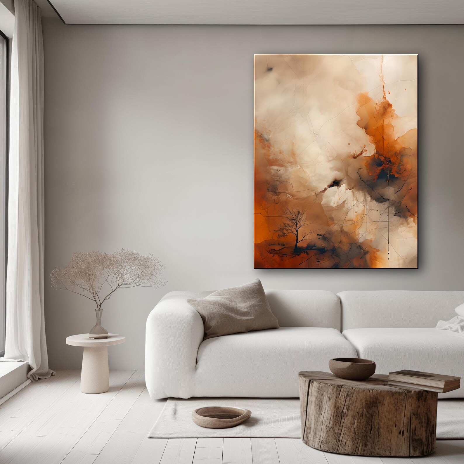 Textured Abstract Canvas Wall Art: Rust Orange & Gray Vertical Painting ...