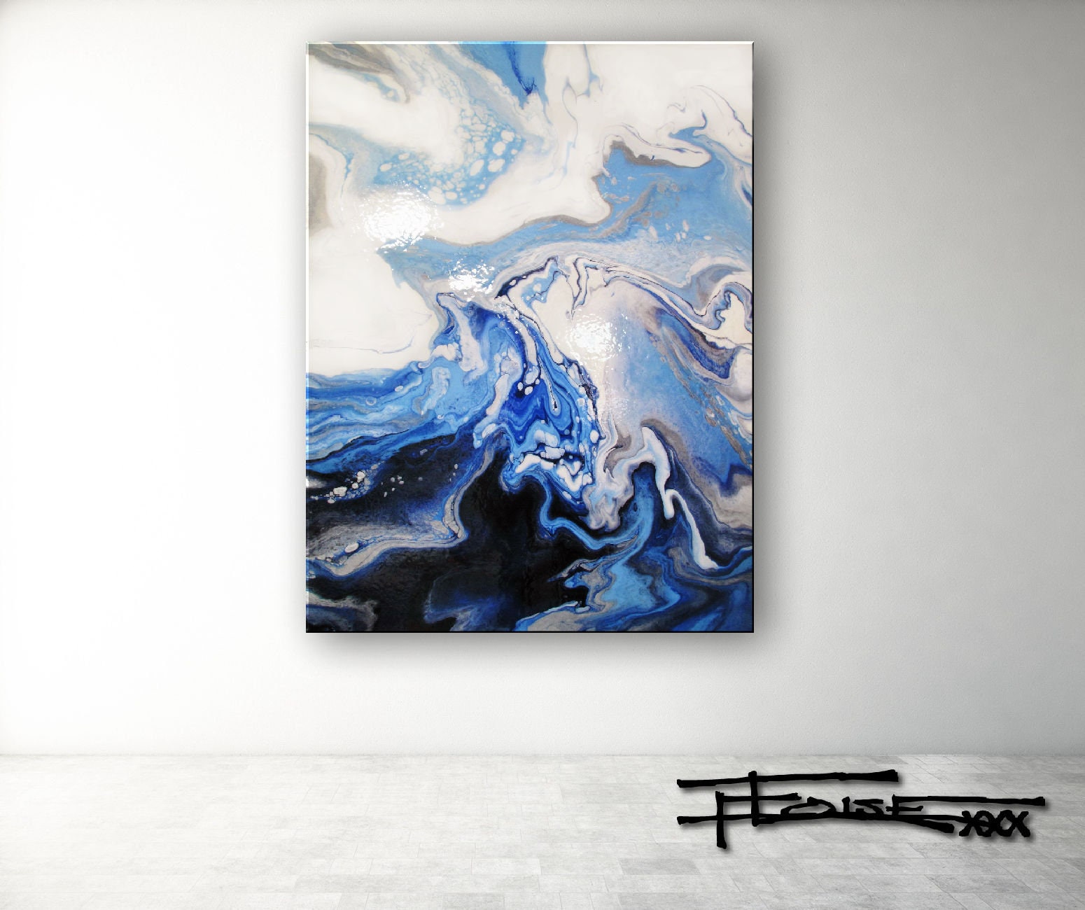 Blue and Silver Resin Painting Ready to Hang Artwork 48 X 36 - Etsy