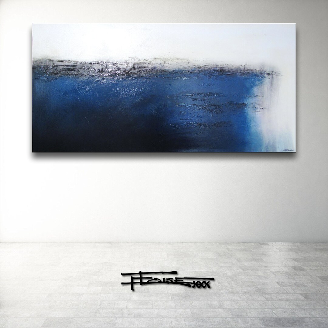 Blue Abstract Canvas Painting: Textured Giclee (60x30) - Etsy