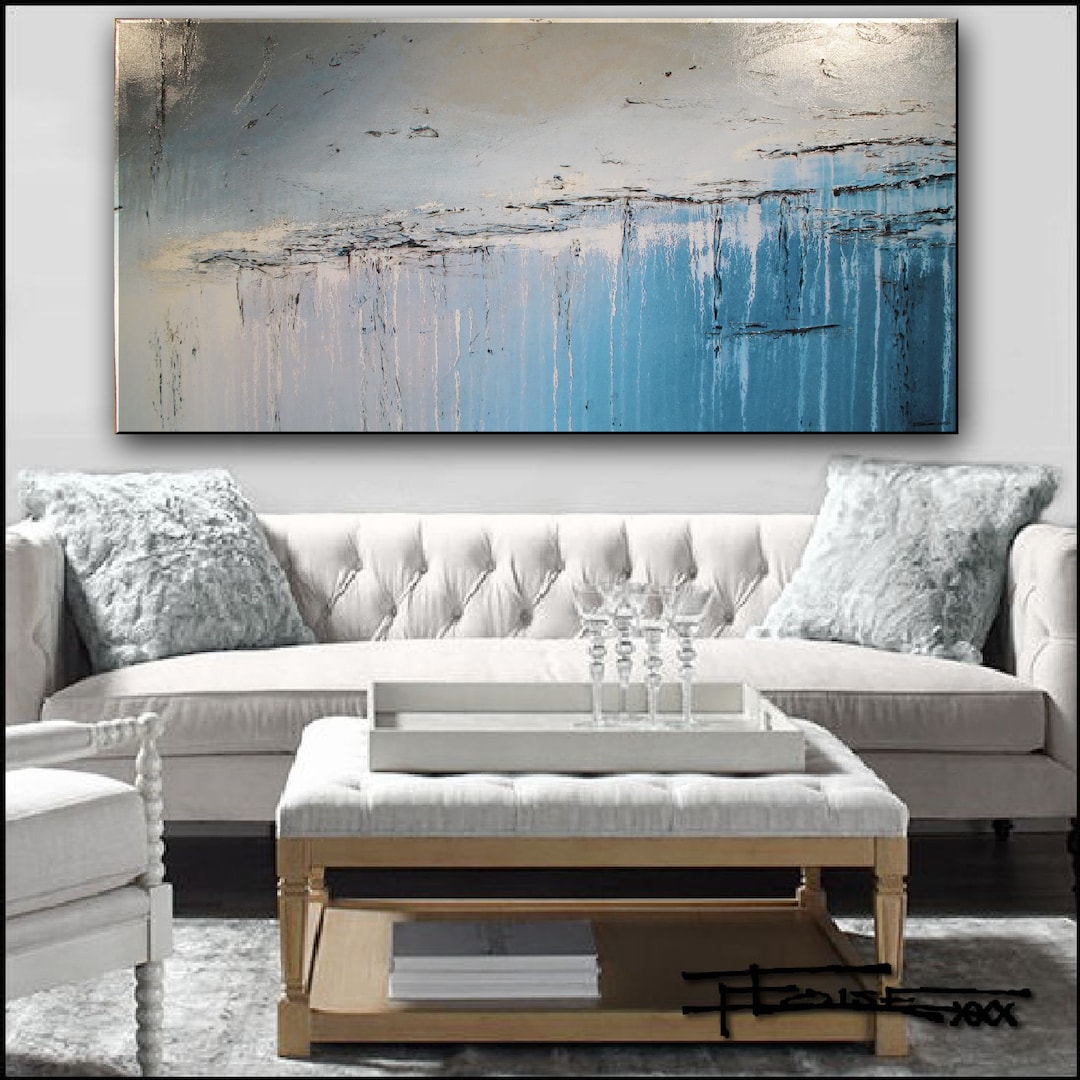 Textured Abstract Canvas Painting: Blue Storm, Limited Edition (60x30 ...