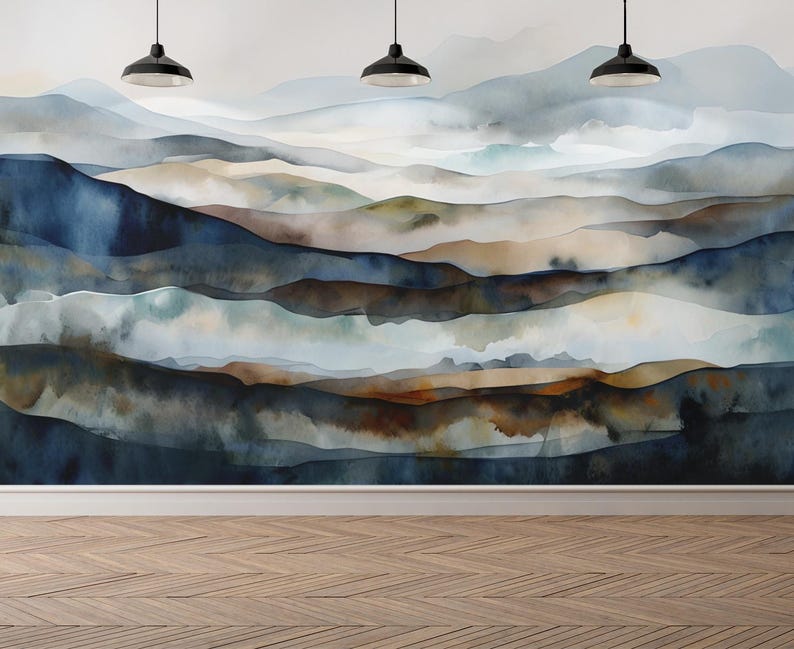 Blue Mountain Wall Mural Abstract Wallpaper Luxe Peel & Stick or Non ...