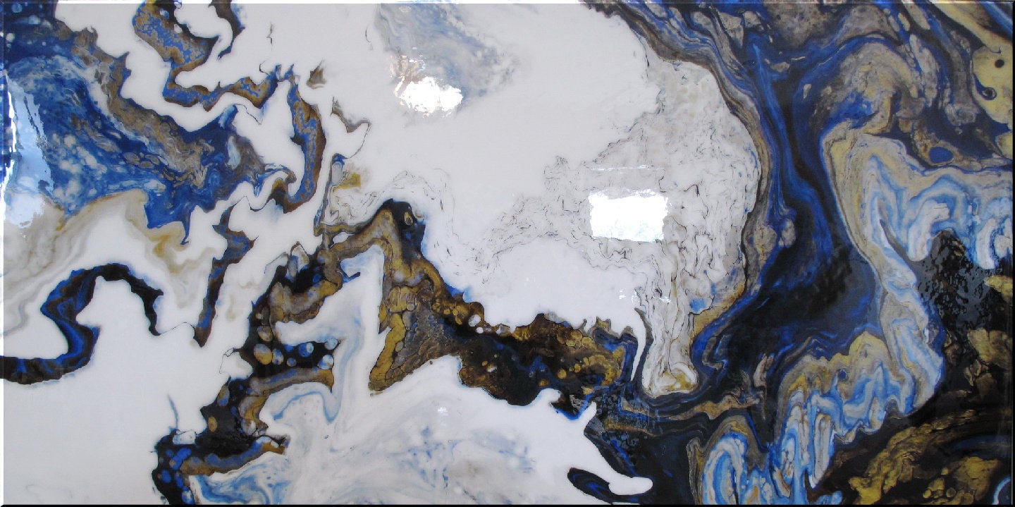 Extra Large Resin Painting Blue and Gold Ready to Hang Modern | Etsy Canada