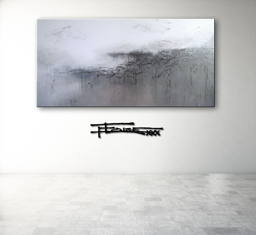 Textured Abstract Canvas Art: Gray and White, Extra Large (60x30 Inch ...