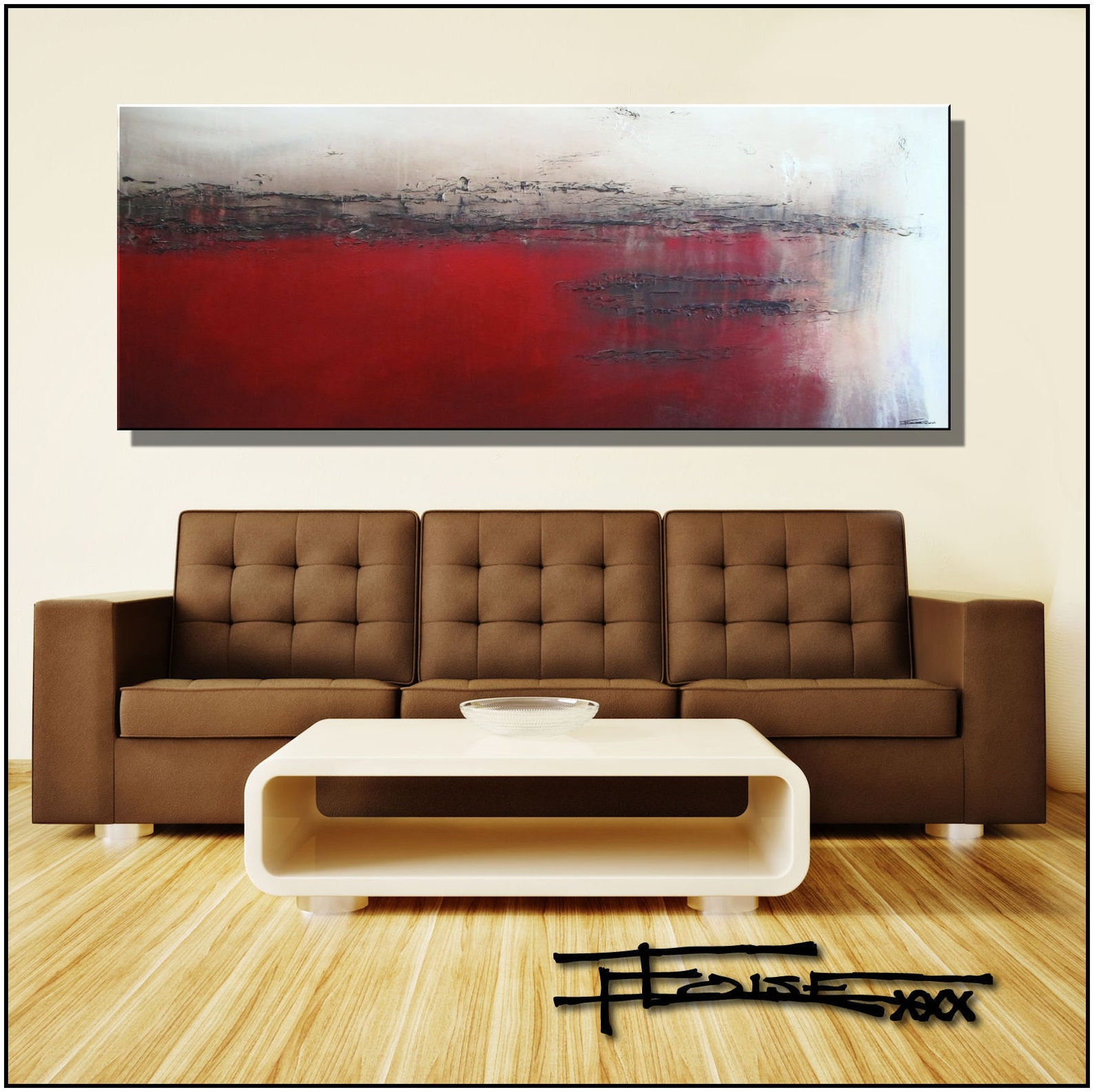 Red Canvas Painting Textured Wall Art Extra Large and Ready | Etsy