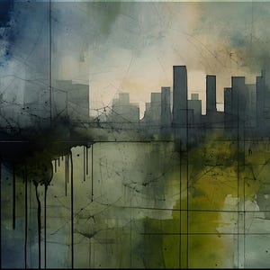 Textured Green Cityscape Art: Modern Abstract Canvas Limited Edition ...