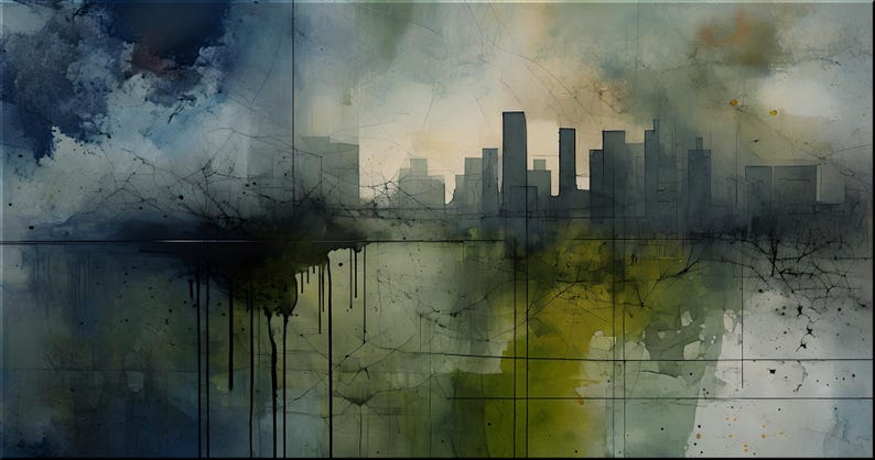 Textured Green Cityscape Art: Modern Abstract Canvas Limited Edition ...