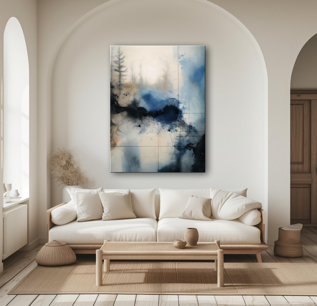 Extra Large Abstract Landscape Canvas Art: Textured Blue Gray Beige ...