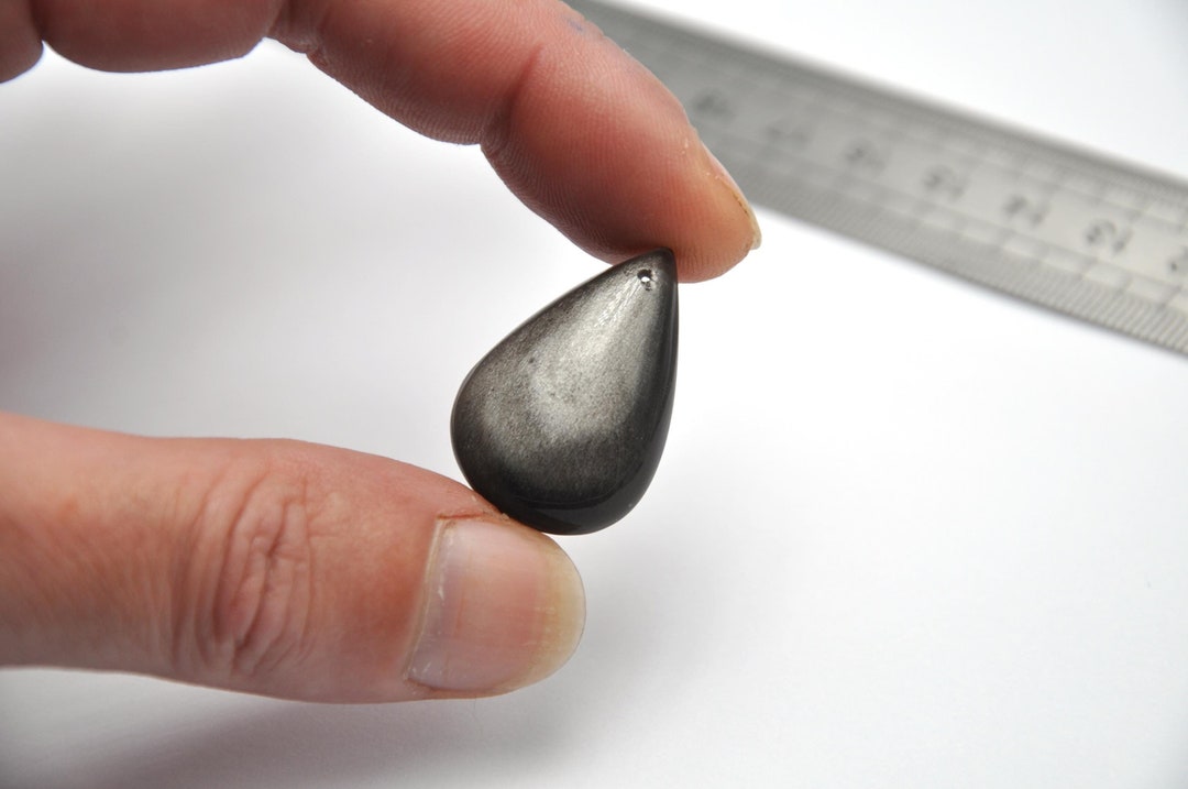 Drilled Silver Obsidian Drop Shape Cabochon 29mmx20mmx7mm Natural ...