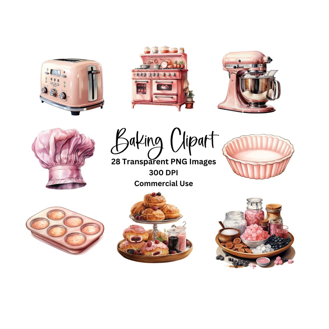 Watercolor Baking Clipart - Baking Supplies PNG - Culinary Clipart Set ...